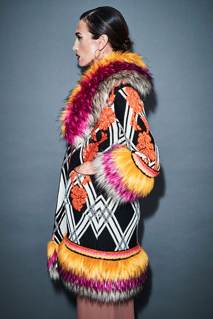 Multicolor Knitted Faux Fur Coat Gabrielle | The Extreme Collection USA