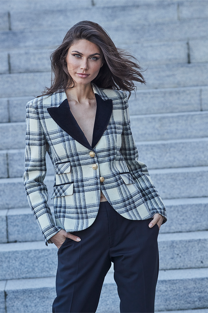 Scottish Black Wool Checkered Blazer | The Extreme Collection USA
