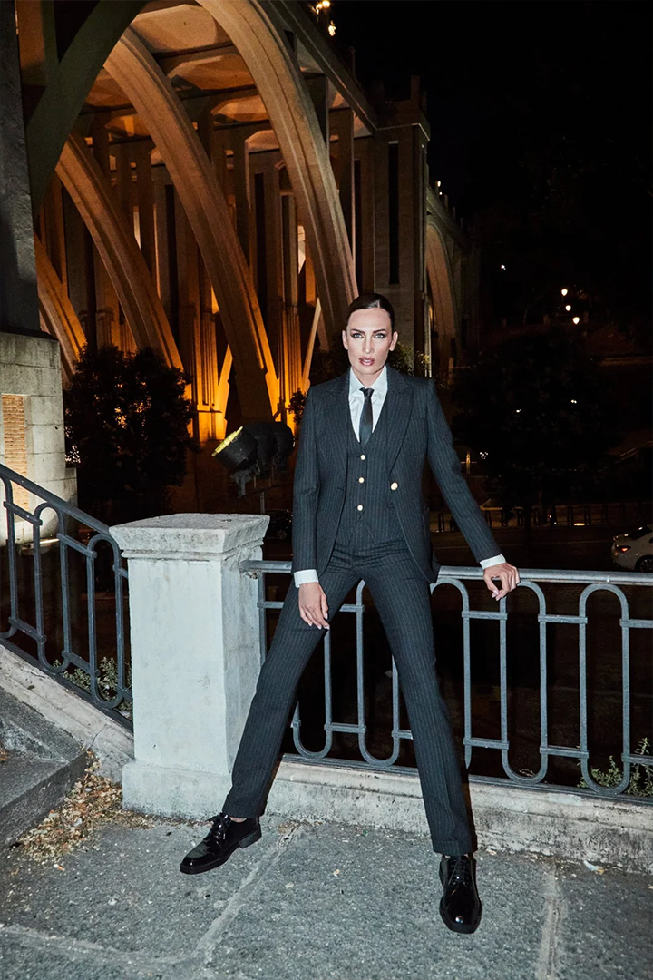 Black Diplomatic Striped Straight Pants | The Extreme Collection USA