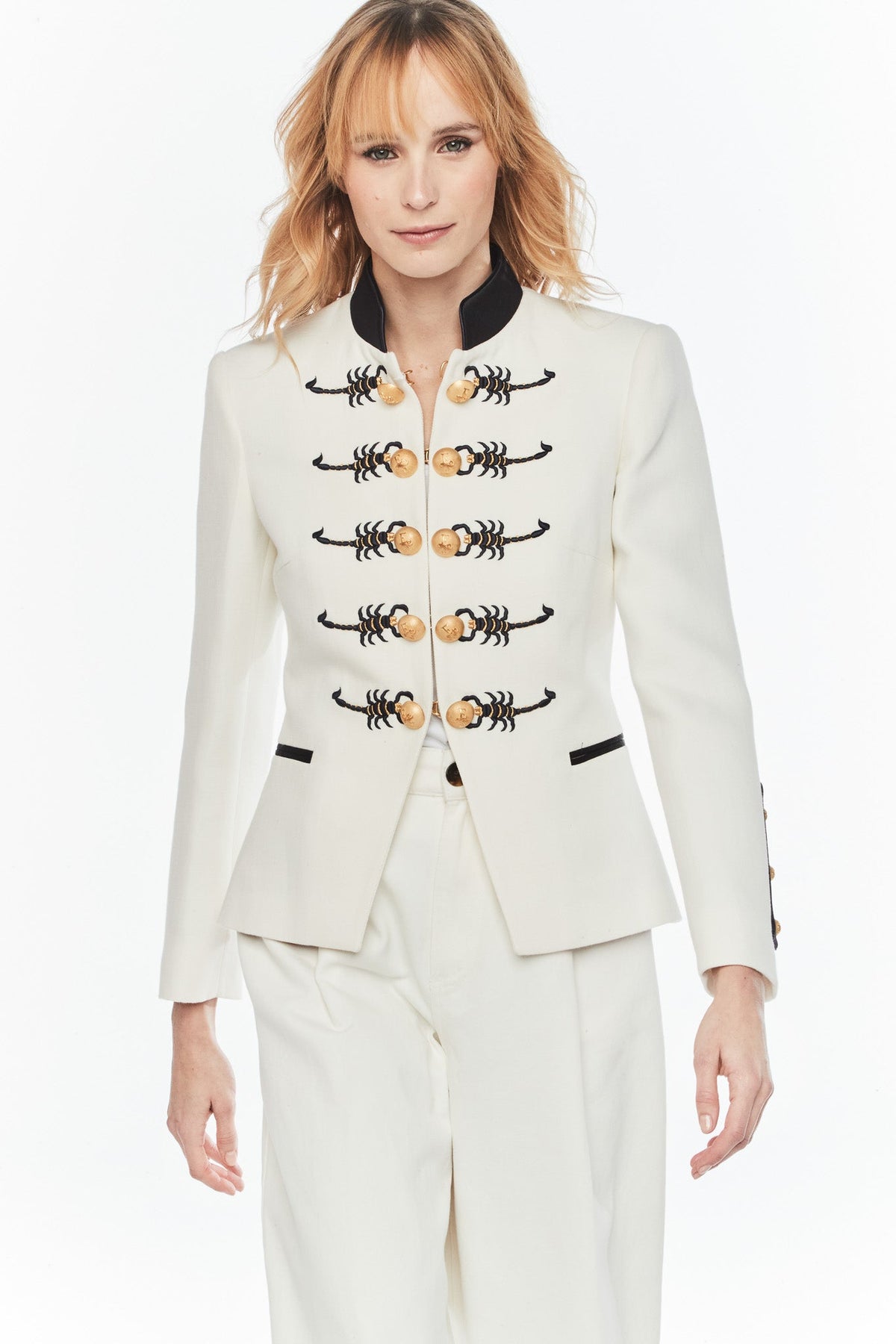 White Blazer with Contrast Embroidery Dundee | The Extreme Collection USA