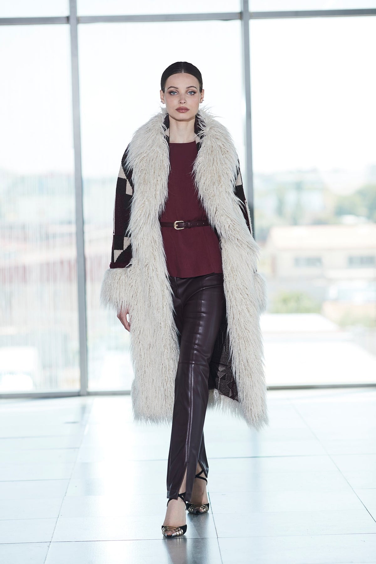 Odeta Merlot Alpaca Long Coat | The Extreme Collection USA